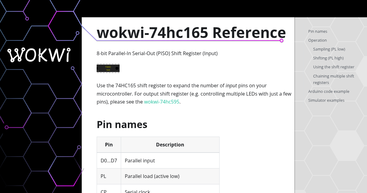 wokwi-74hc165 Reference | Wokwi Docs