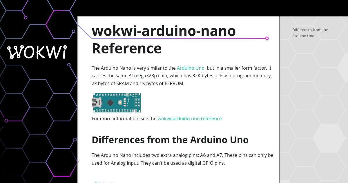 Wokwi Arduino Nano Reference Wokwi Docs