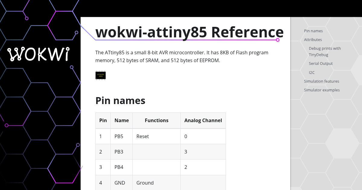 wokwi-attiny85 Reference | Wokwi Docs