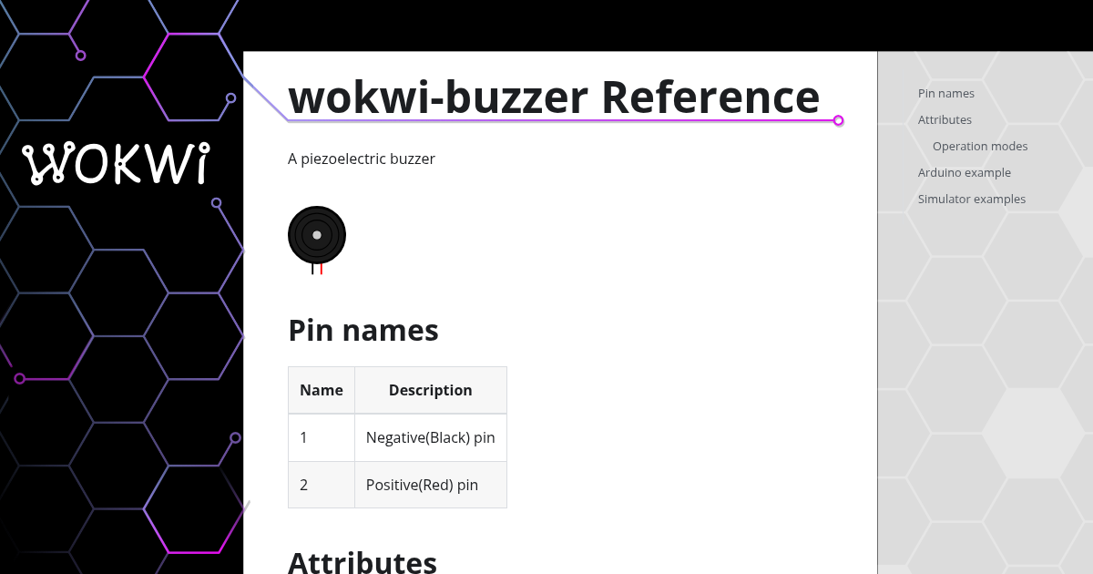 wokwi-buzzer Reference | Wokwi Docs