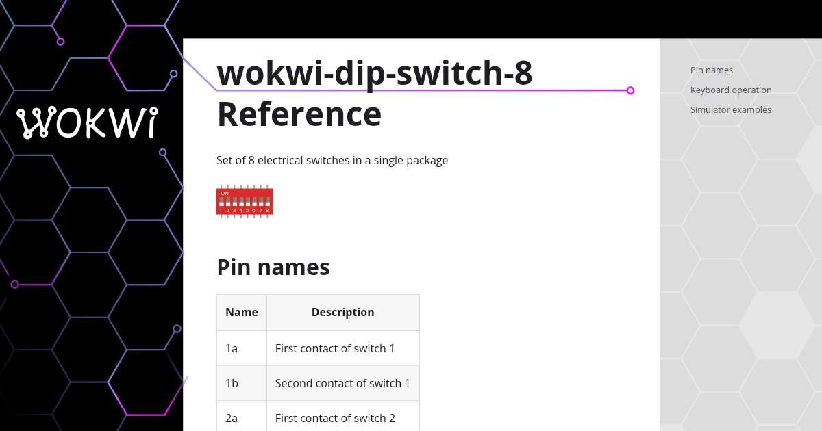 wokwi-dip-switch-8 Reference | Wokwi Docs