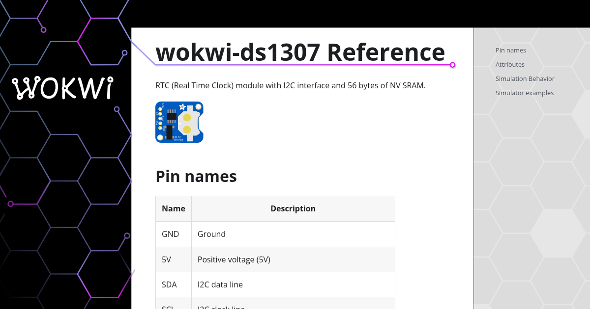 wokwi-ds1307 Reference | Wokwi Docs