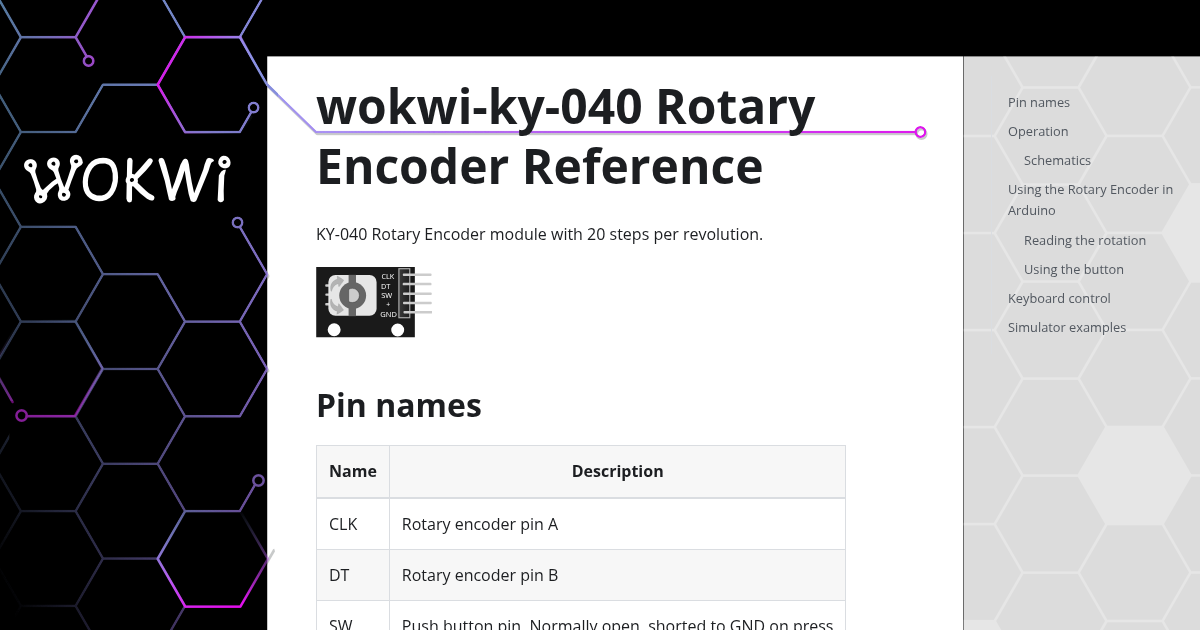 wokwi-ky-040 Rotary Encoder Reference | Wokwi Docs