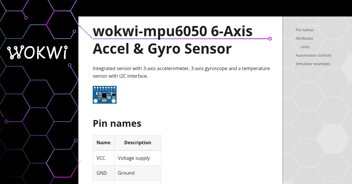wokwi-mpu6050 6-Axis Accel & Gyro Sensor | Wokwi Docs