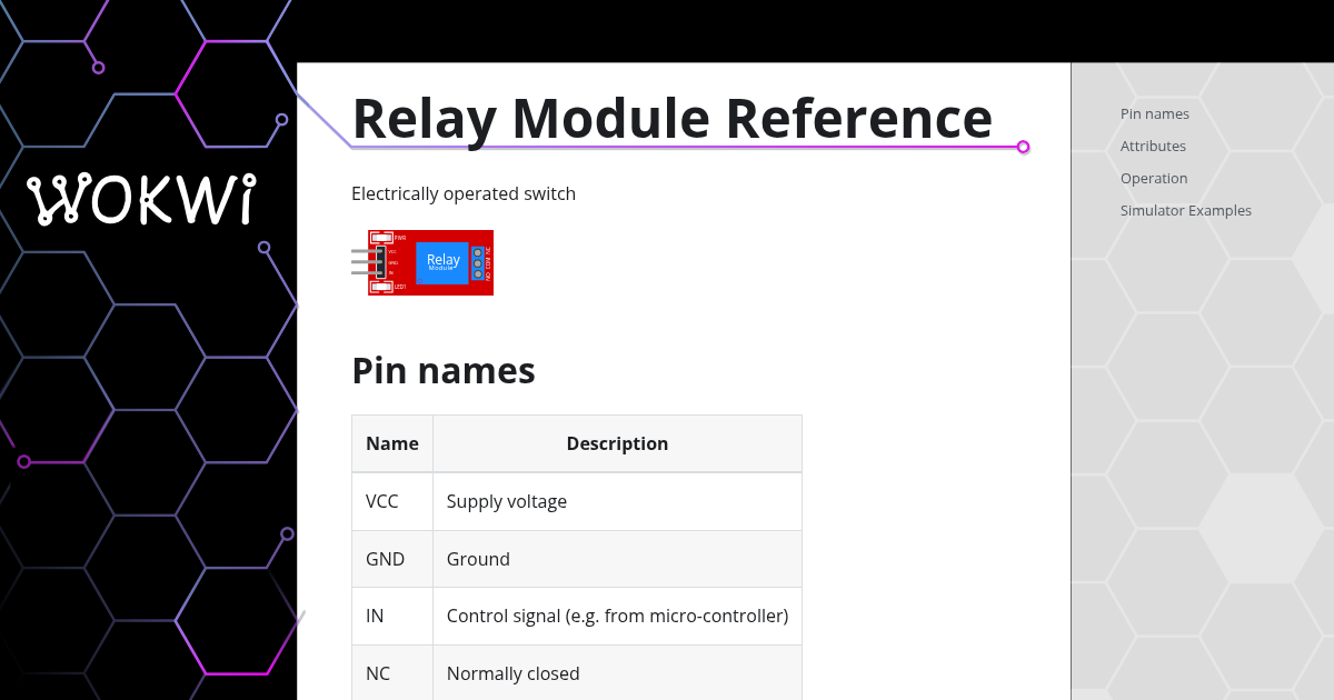 Relay Module Reference | Wokwi Docs