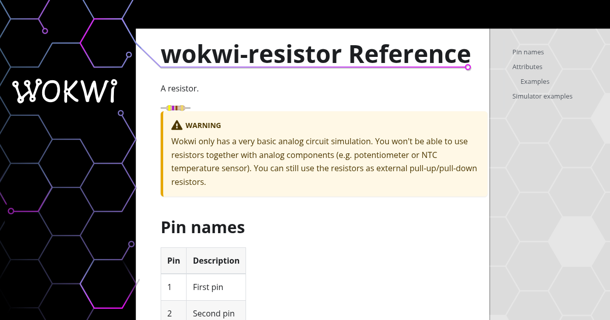 wokwi-resistor Reference | Wokwi Docs