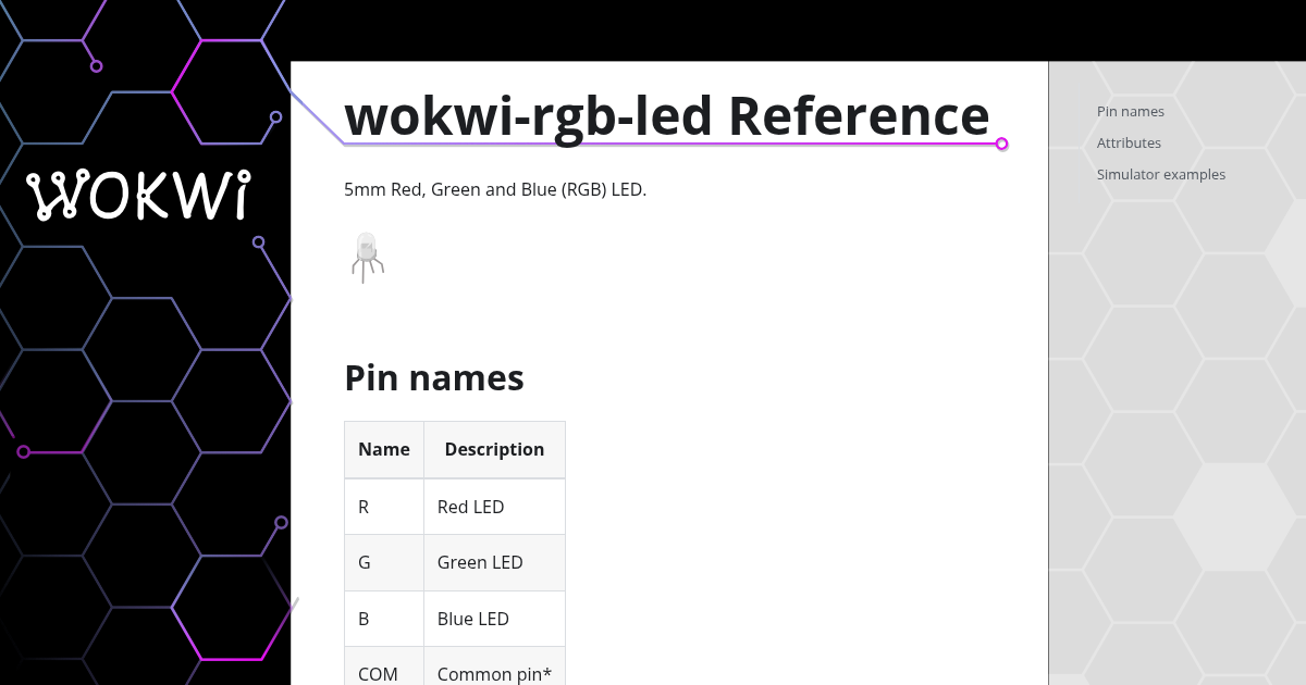 wokwi-rgb-led Reference | Wokwi Docs