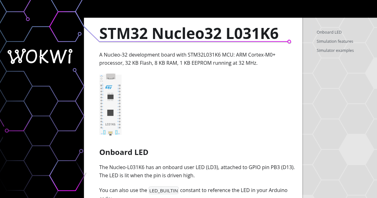 STM32 Nucleo32 L031K6 | Wokwi Docs STM32 Nucleo32 L031K6 | Wokwi Docs
