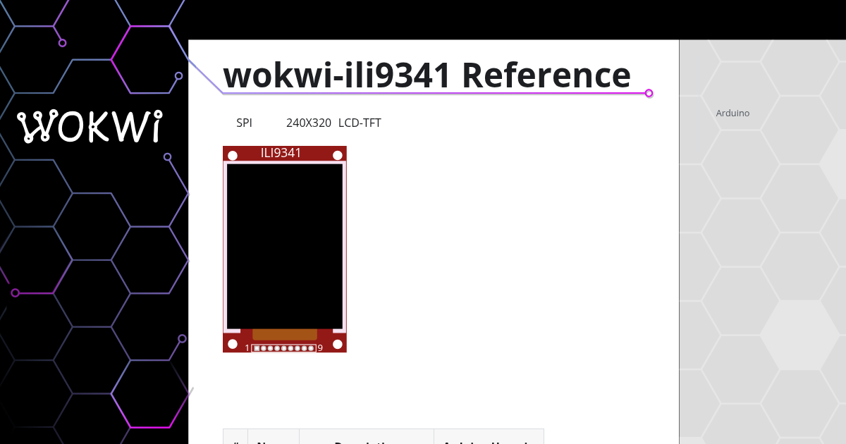 wokwi-ili9341 Reference | Wokwi Docs