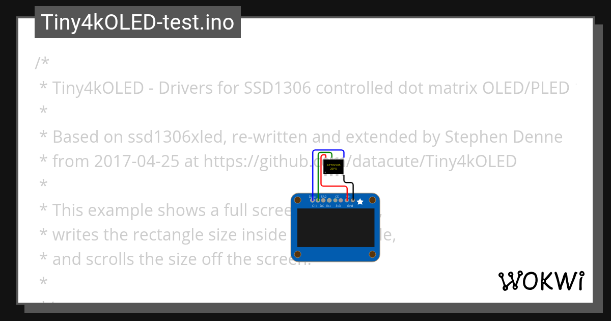 Tiny4kOLED-test.ino - Wokwi ESP32, STM32, Arduino Simulator