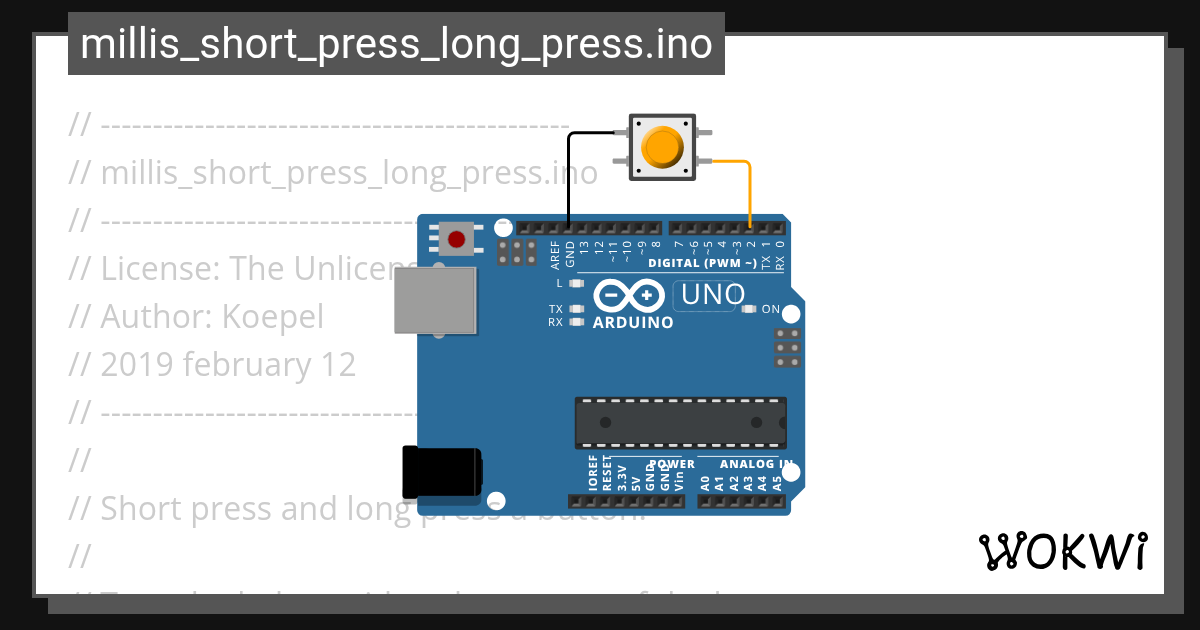 millis_short_press_long_press.ino - Wokwi ESP32, STM32, Arduino Simulator