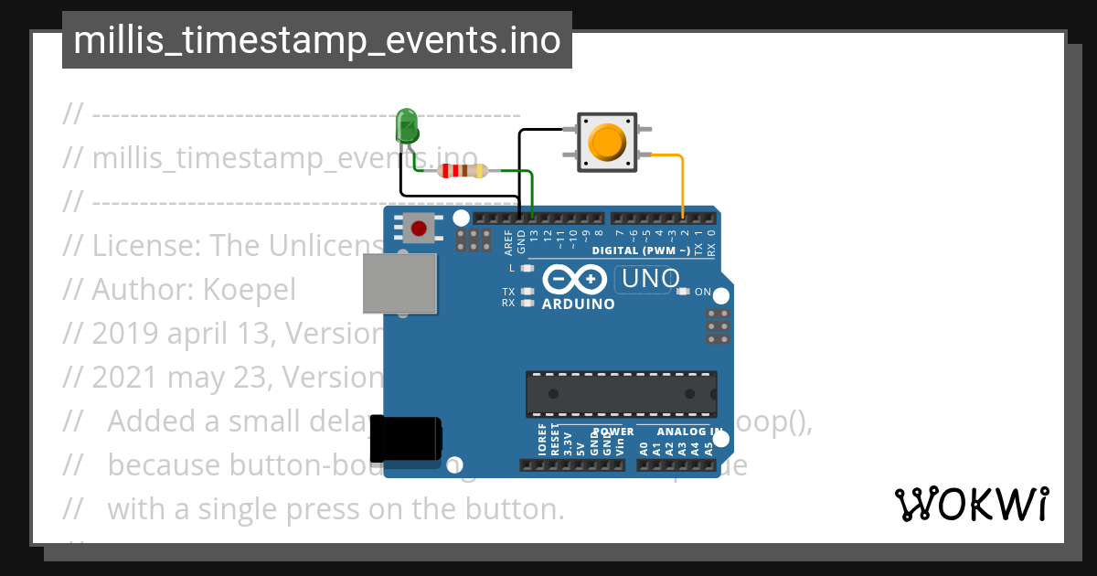 millis_timestamp_events.ino - Wokwi ESP32, STM32, Arduino Simulator