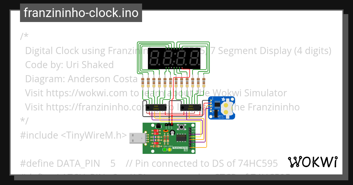 franzininho-clock.ino - Wokwi ESP32, STM32, Arduino Simulator