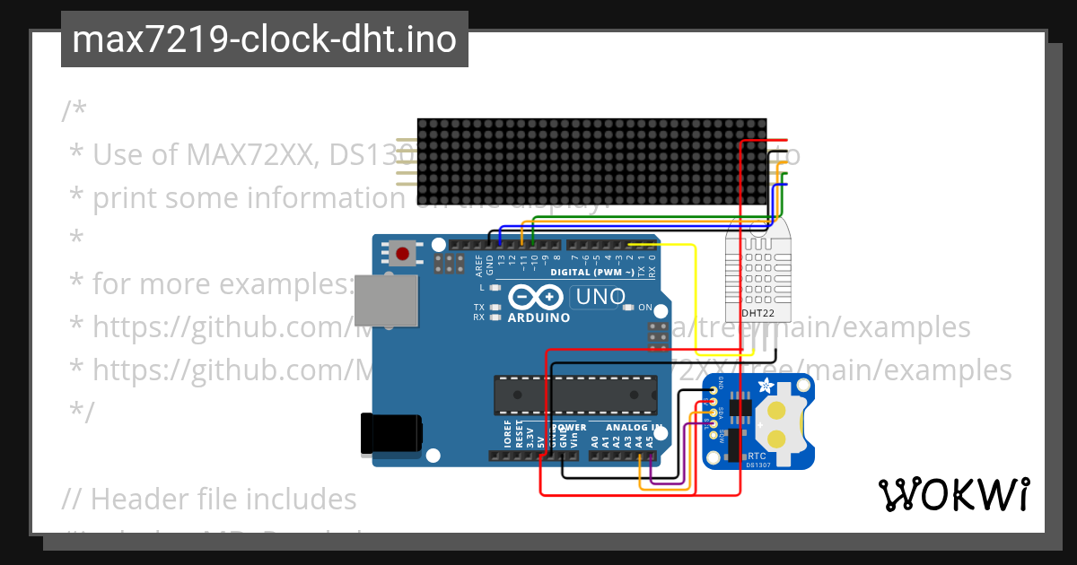 max7219-clock-dht.ino - Wokwi ESP32, STM32, Arduino Simulator