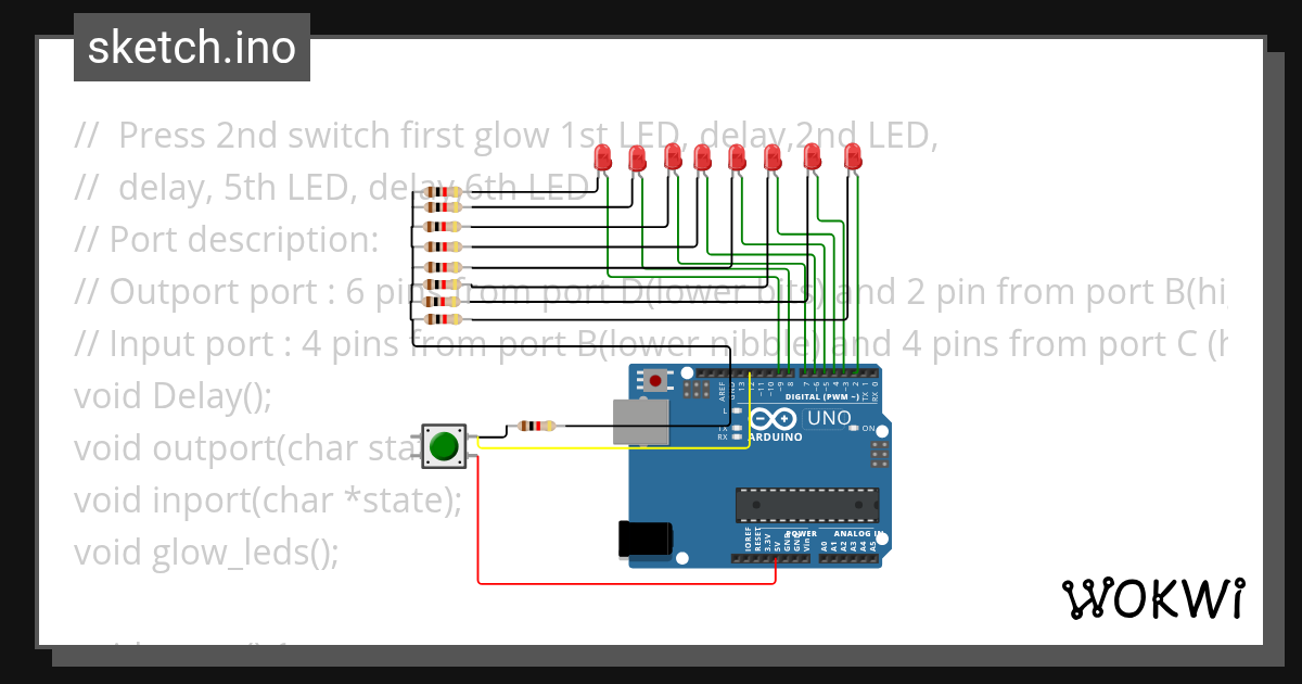 Press 2nd Switch First Glow 1st Led Delay2nd Led Delay 5th Led Delay6th O Wokwi 