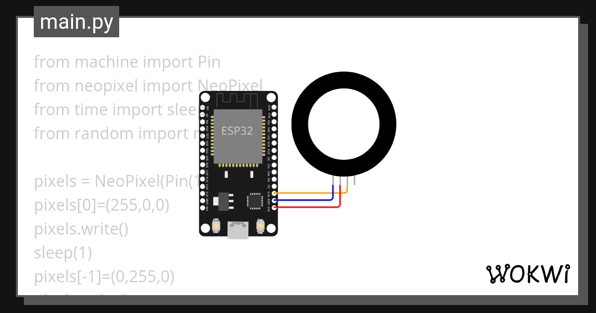 Neopixel-Ring-MicroPython+FastLED-Zufall - Wokwi ESP32, STM32, Arduino Simulator