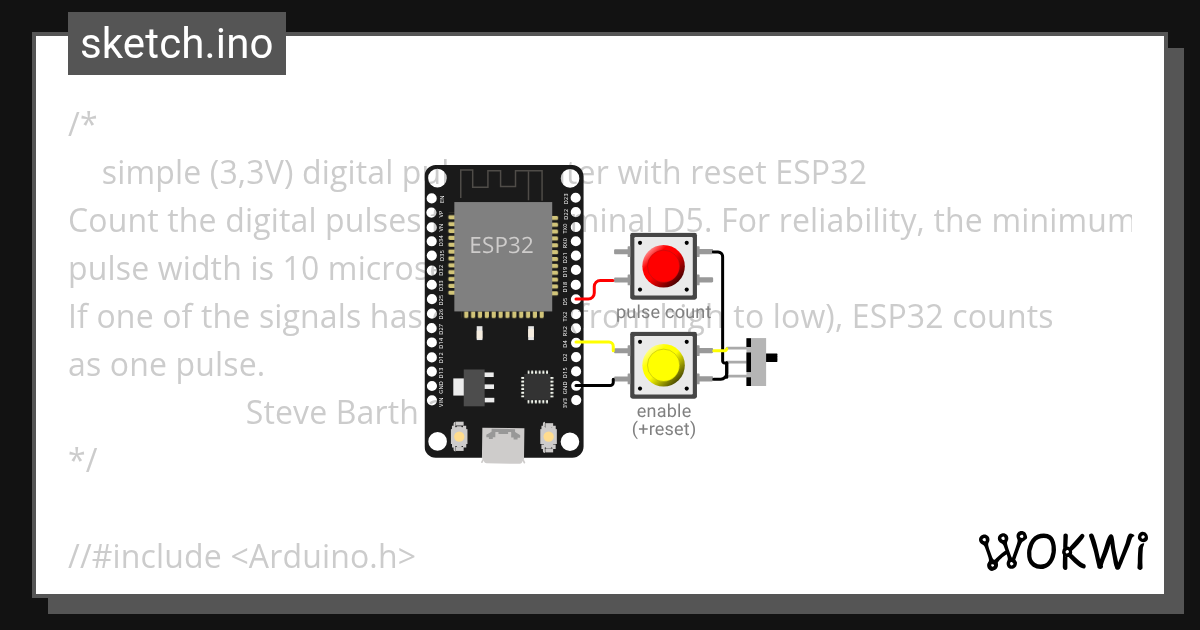 digital pulse counter with reset .ino - Wokwi ESP32, STM32, Arduino Simulator