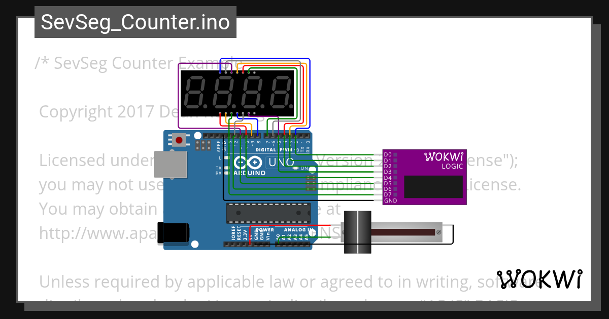 SevSeg_Counter.ino - Wokwi ESP32, STM32, Arduino Simulator