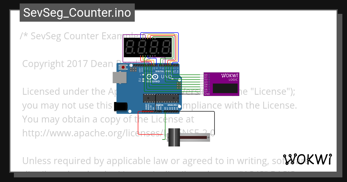 SevSeg_Counter.ino - Wokwi ESP32, STM32, Arduino Simulator