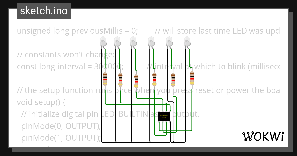 Huslys Attiny85 - Wokwi ESP32, STM32, Arduino Simulator