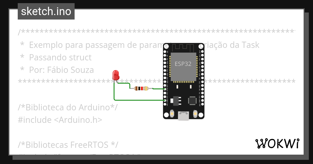 freeRTOS-Passagem struct - Wokwi ESP32, STM32, Arduino Simulator