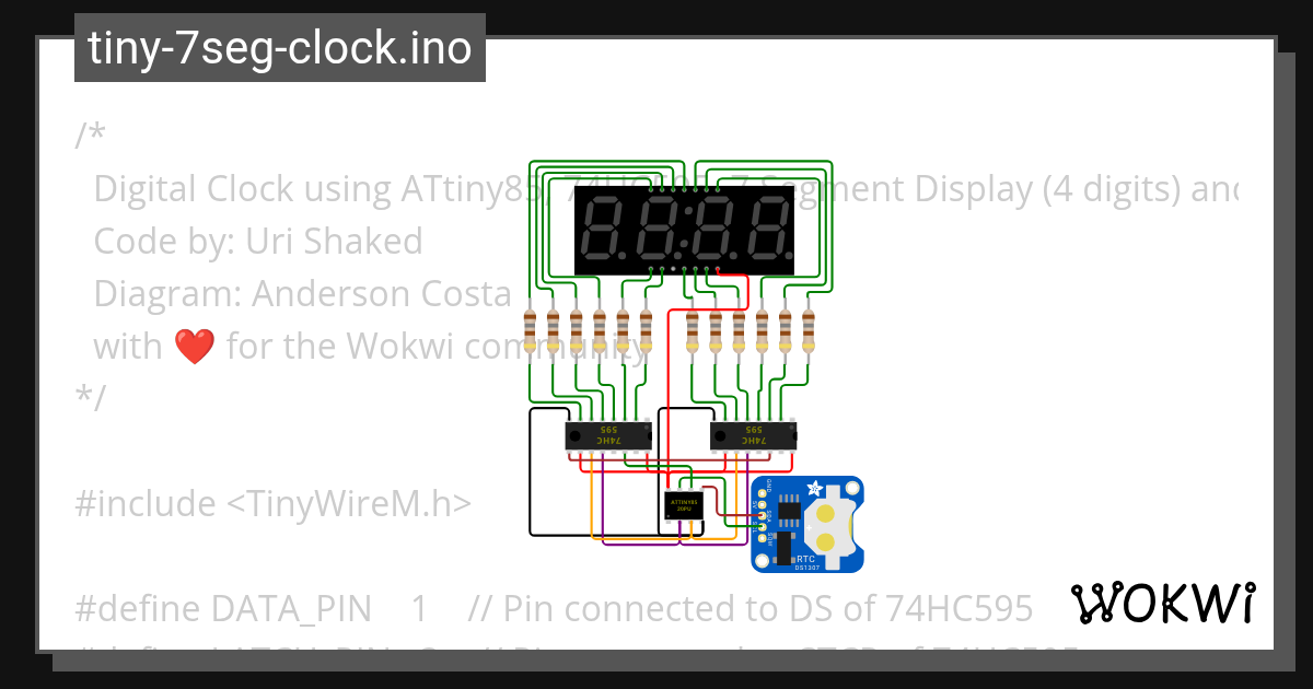 tiny-7seg-clock.ino - Wokwi ESP32, STM32, Arduino Simulator