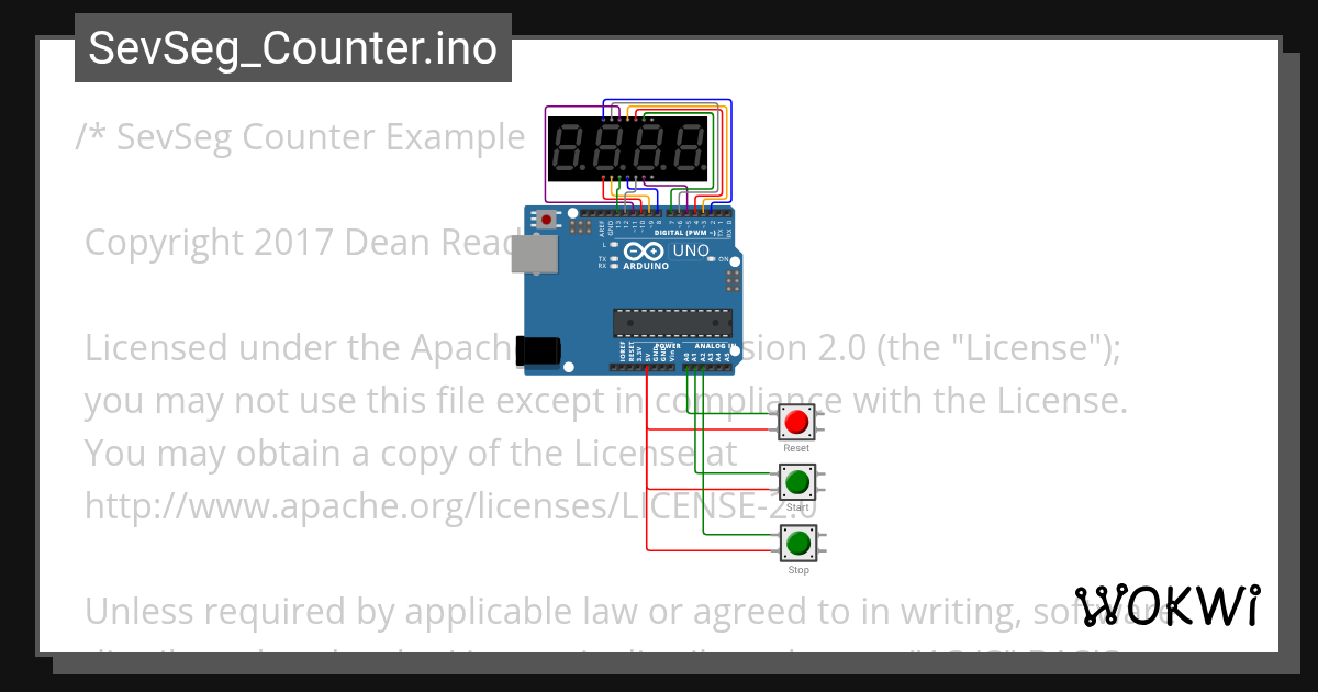 SevSeg_Counter.ino - Wokwi ESP32, STM32, Arduino Simulator