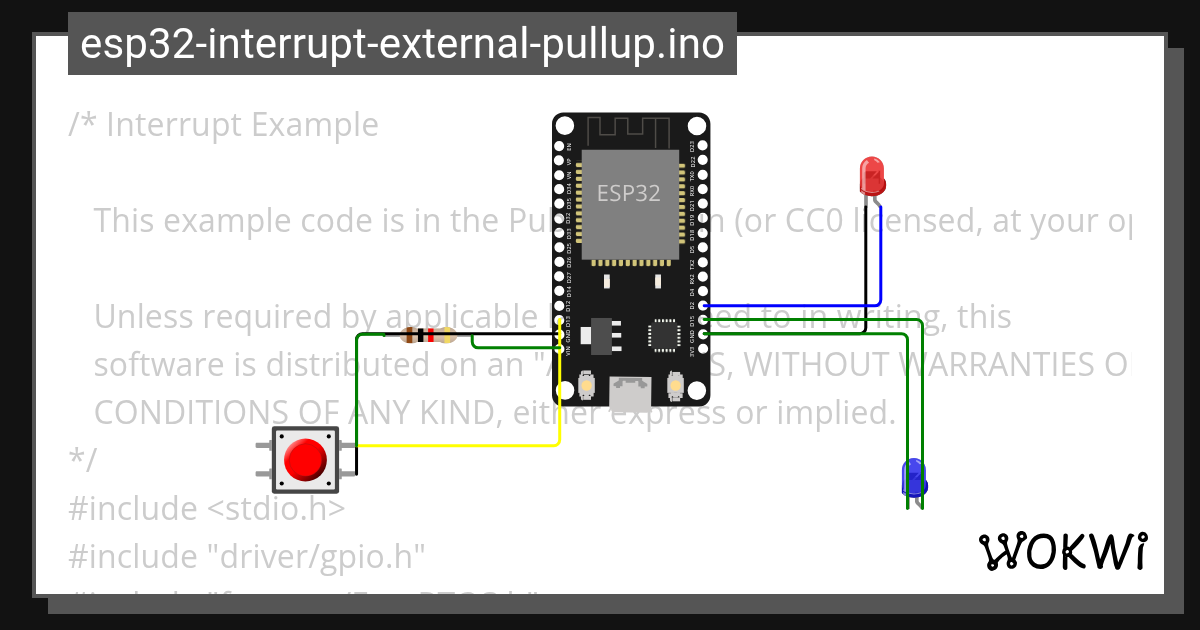 esp32-interrupt-external-pullup.ino - Wokwi ESP32, STM32, Arduino Simulator