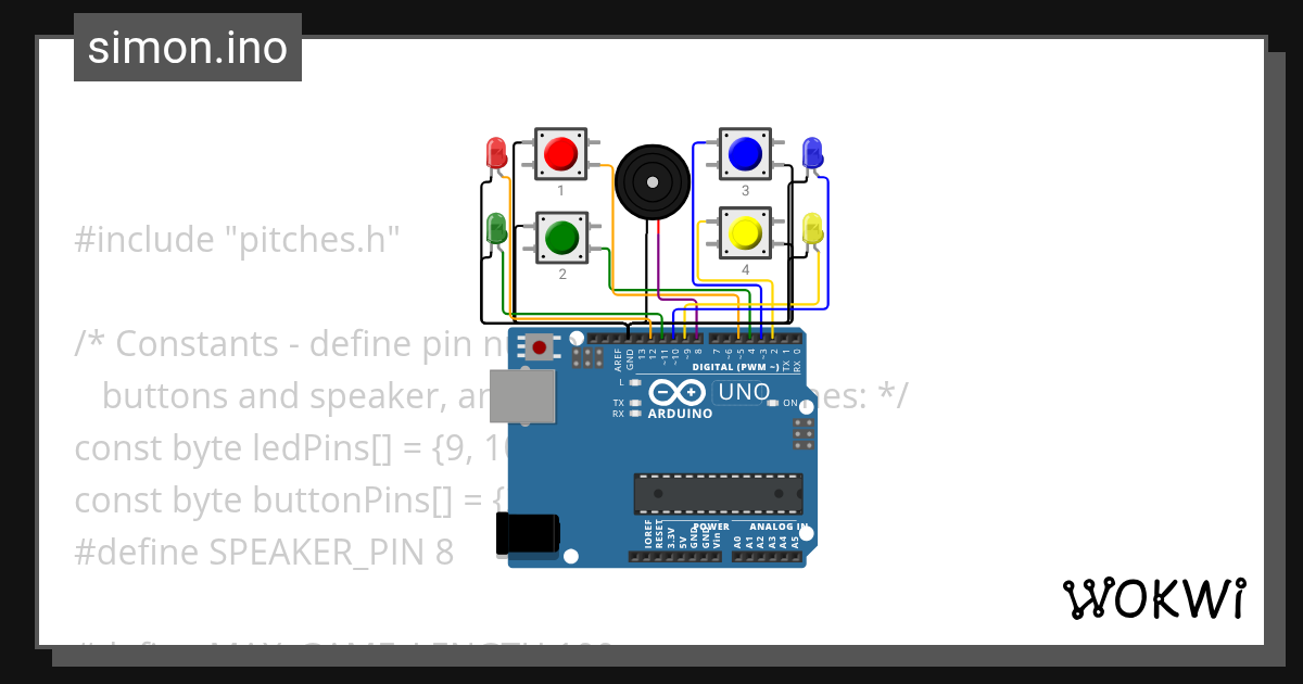 simon.ino - Wokwi ESP32, STM32, Arduino Simulator