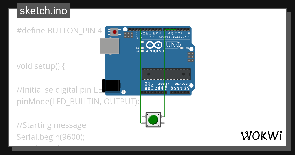 Button runs code - Wokwi ESP32, STM32, Arduino Simulator