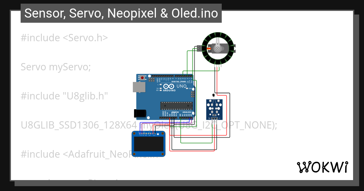 Sensor, Servo, Neopixel & Oled.ino - Wokwi ESP32, STM32, Arduino Simulator