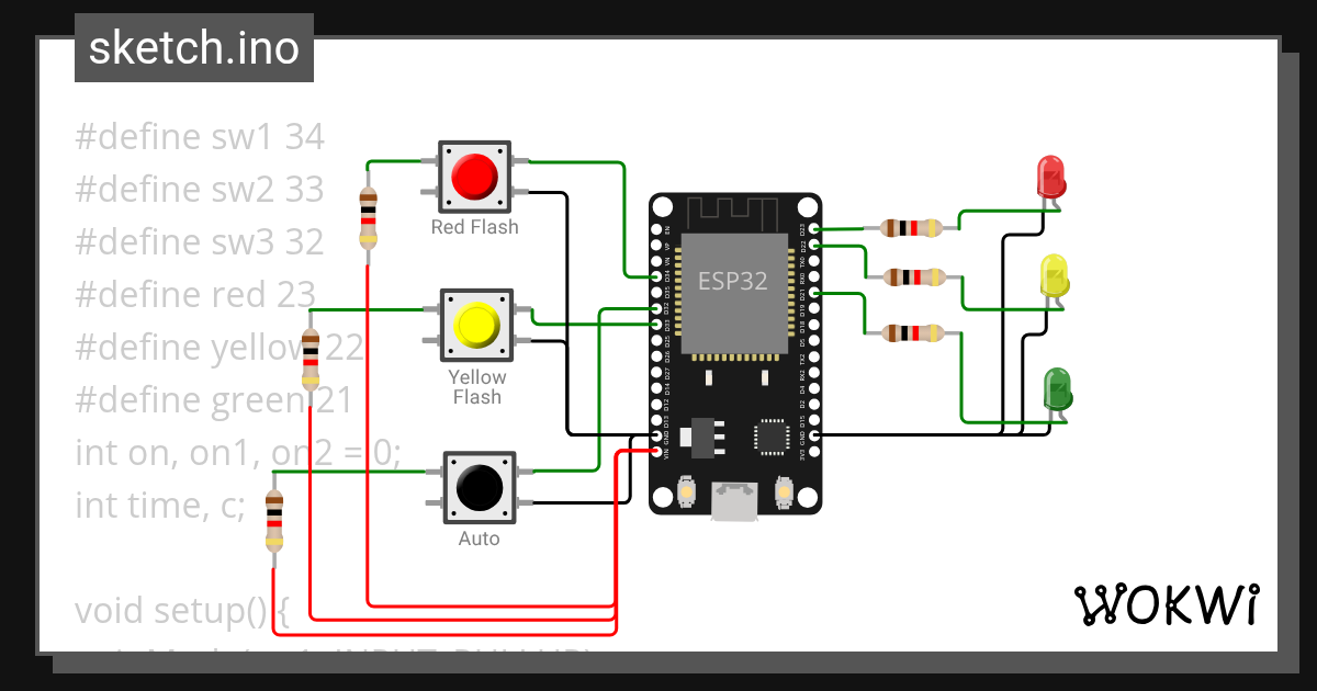 work19 Traffic Light - Wokwi ESP32, STM32, Arduino Simulator