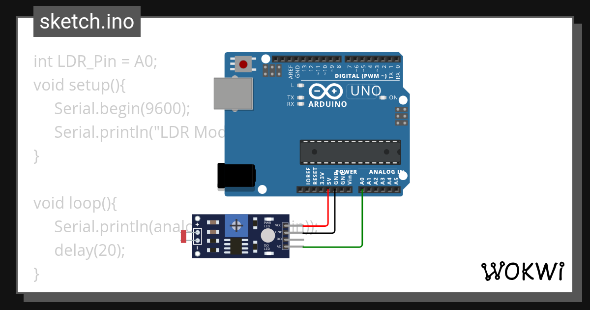 Ex#6_Light Dependent PhotoResistor - Wokwi ESP32, STM32, Arduino Simulator