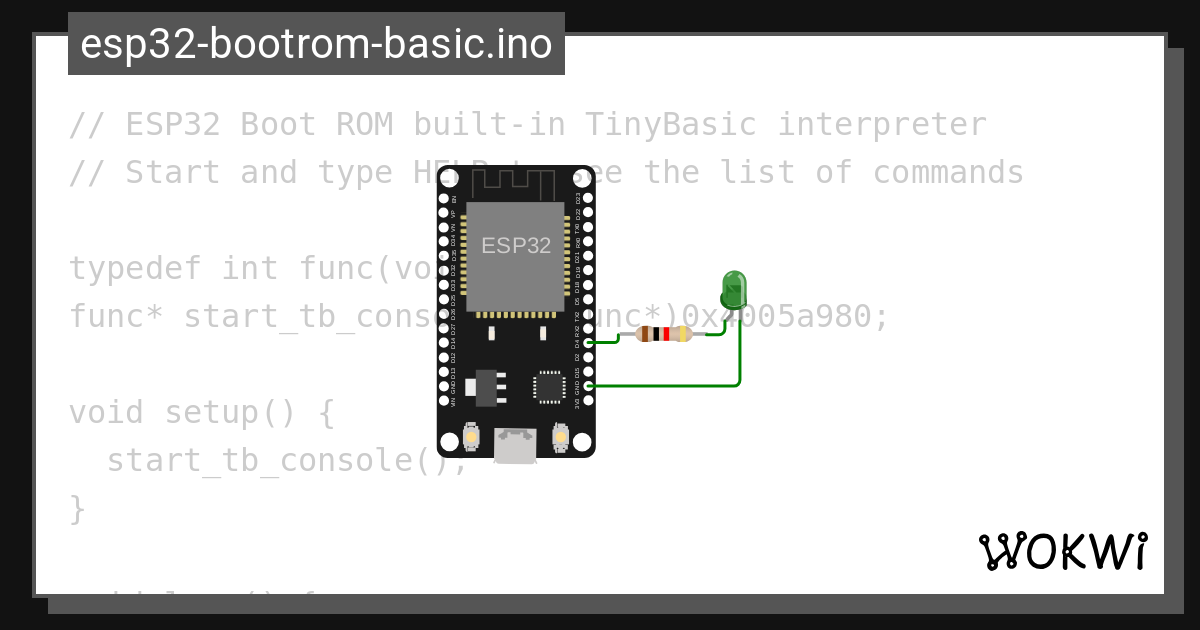 esp32-bootrom-basic.ino - Wokwi ESP32, STM32, Arduino Simulator esp32-bootrom-basic.ino - Wokwi ESP32, STM32, Arduino Simulator