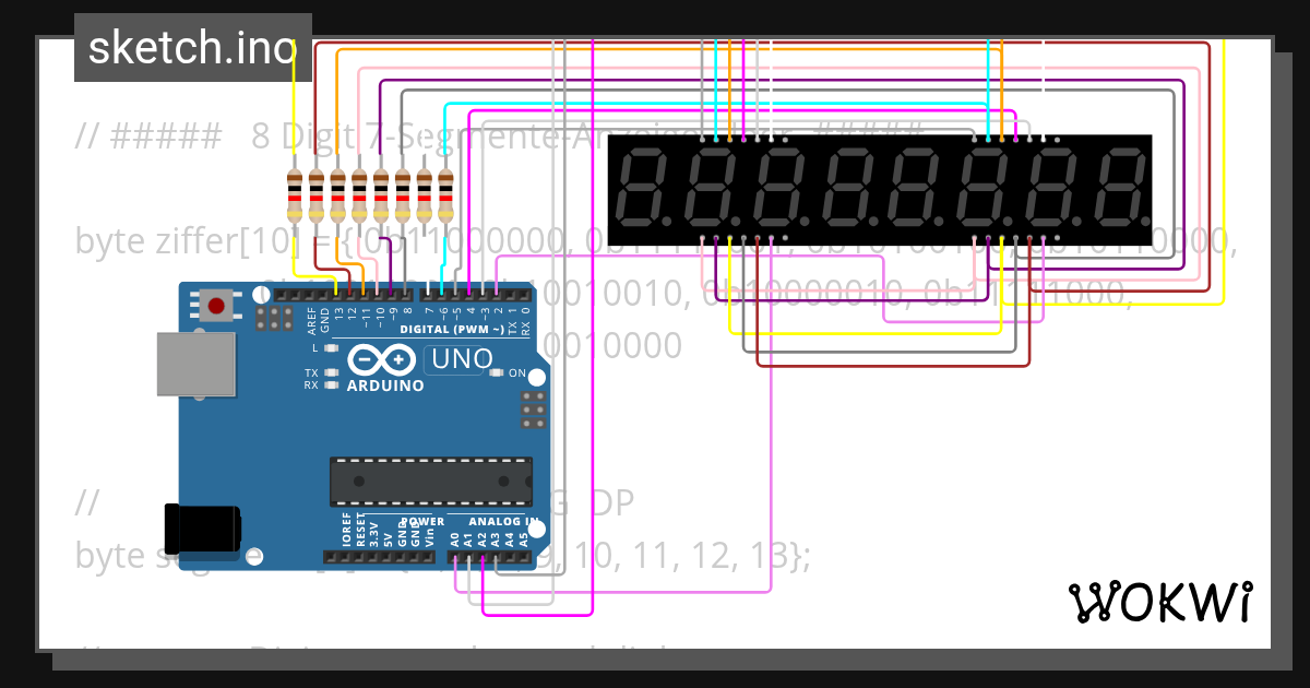 8 Digit 7-Segmente-Anzeige - leer - Wokwi ESP32, STM32, Arduino Simulator