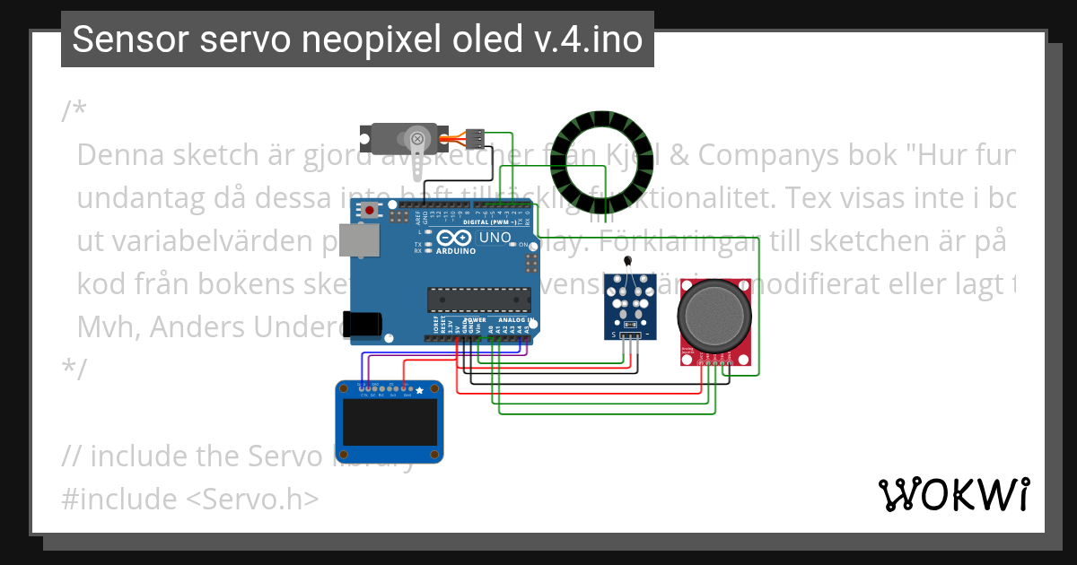 Sensor servo neopixel oled v.4.ino - Wokwi ESP32, STM32, Arduino Simulator