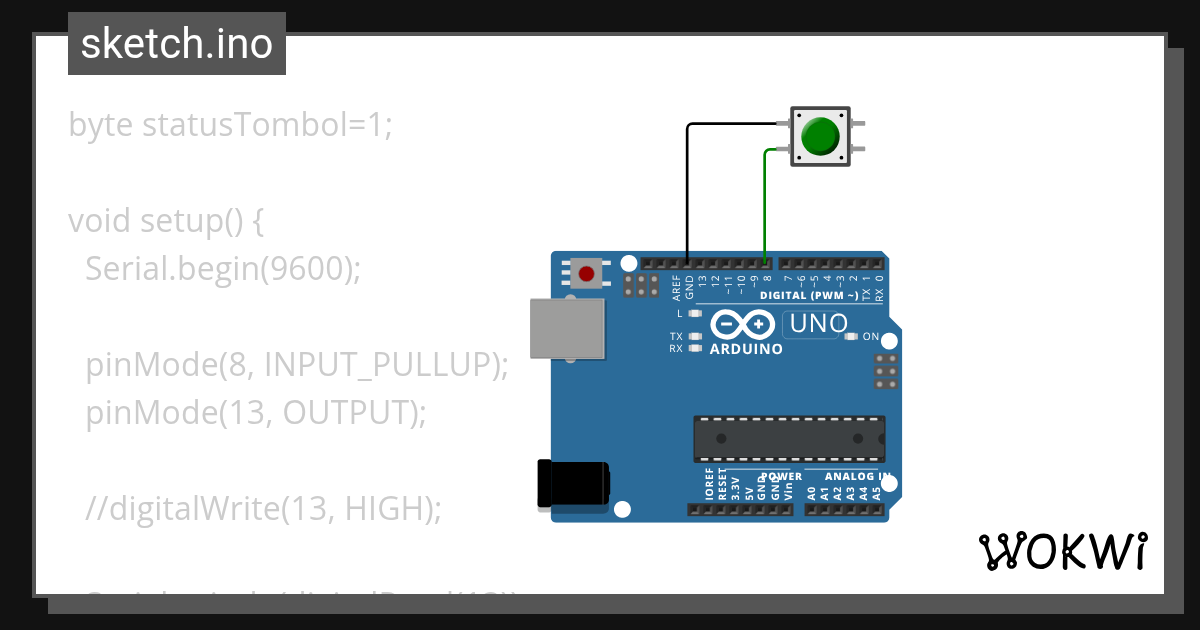 16 Februari - Alarm Pushbutton 1 - Wokwi ESP32, STM32, Arduino Simulator