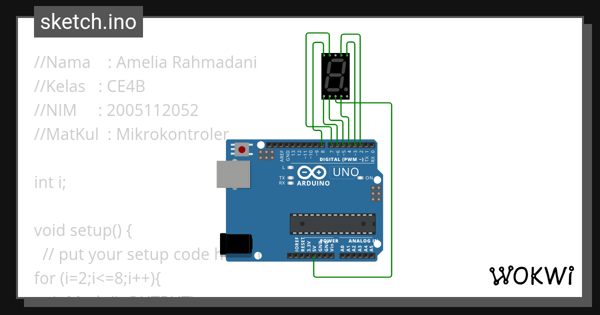 praktek teori mikrokontroler seven segment (amelia rahmadani -ce4b) - Wokwi ESP32, STM32 ...