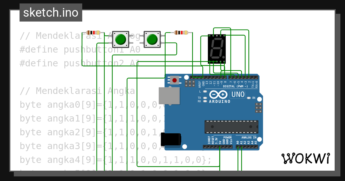 7 Segmen Counter Pushbutton Wokwi Esp32 Stm32 Arduino Simulator 5192