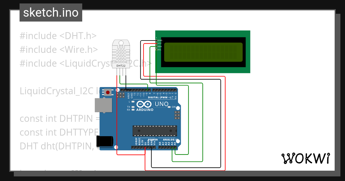 DHT22+LCD - Wokwi ESP32, STM32, Arduino Simulator