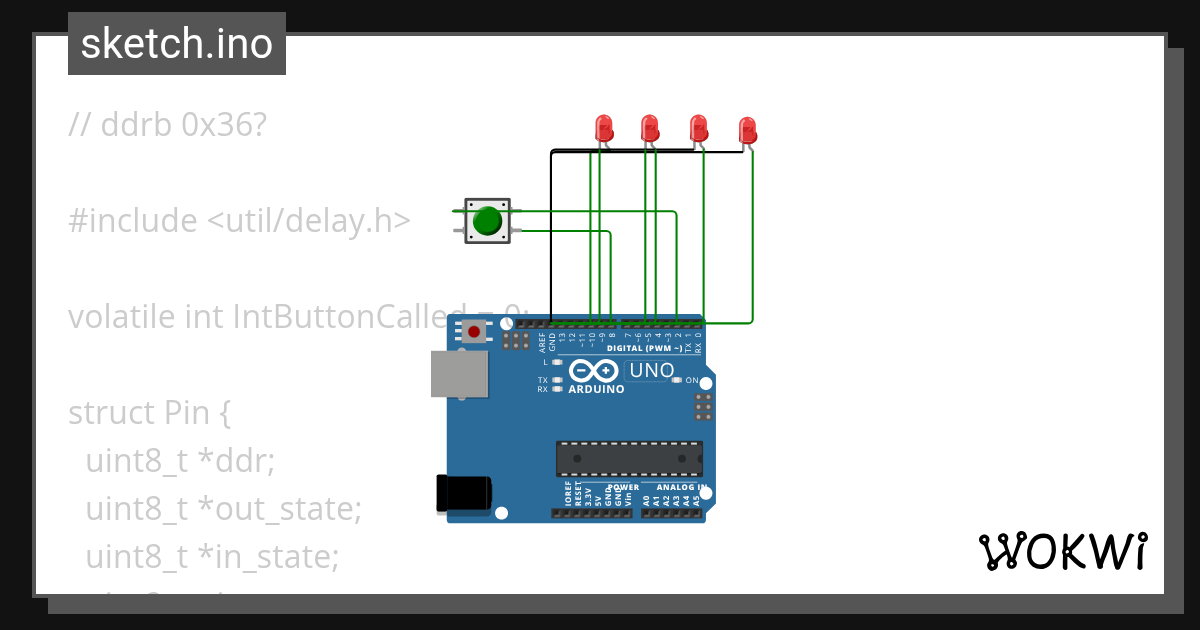 blinking diods with interrupt - Wokwi Arduino and ESP32 Simulator