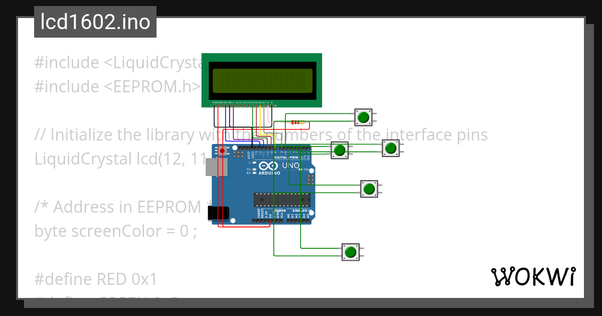 lcd1602.ino - Wokwi ESP32, STM32, Arduino Simulator