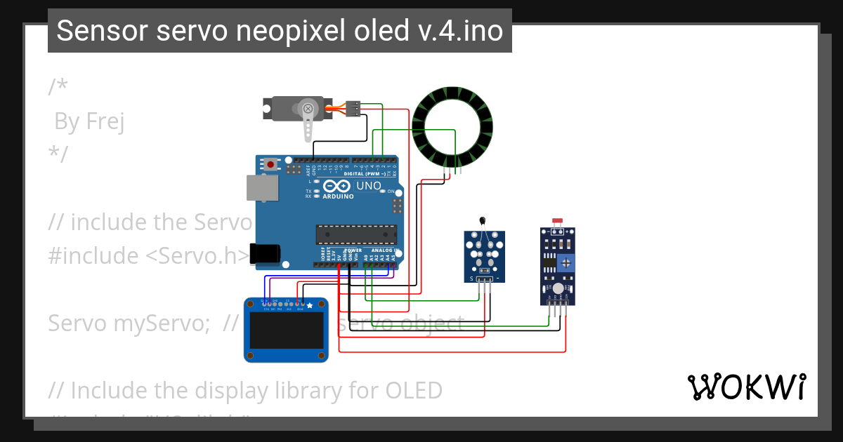 Sensor servo neopixel oled v.5 ino - Wokwi Arduino and ESP32 Simulator