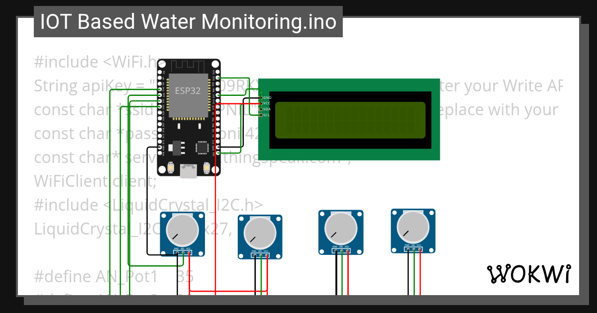 IOT Based Water Monitoring.ino - Wokwi ESP32, STM32, Arduino Simulator