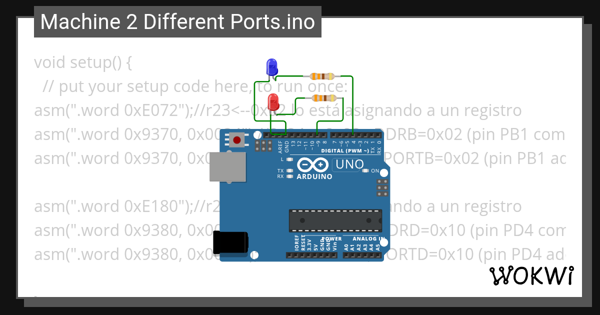Machine 2 Different Ports.ino - Wokwi ESP32, STM32, Arduino Simulator