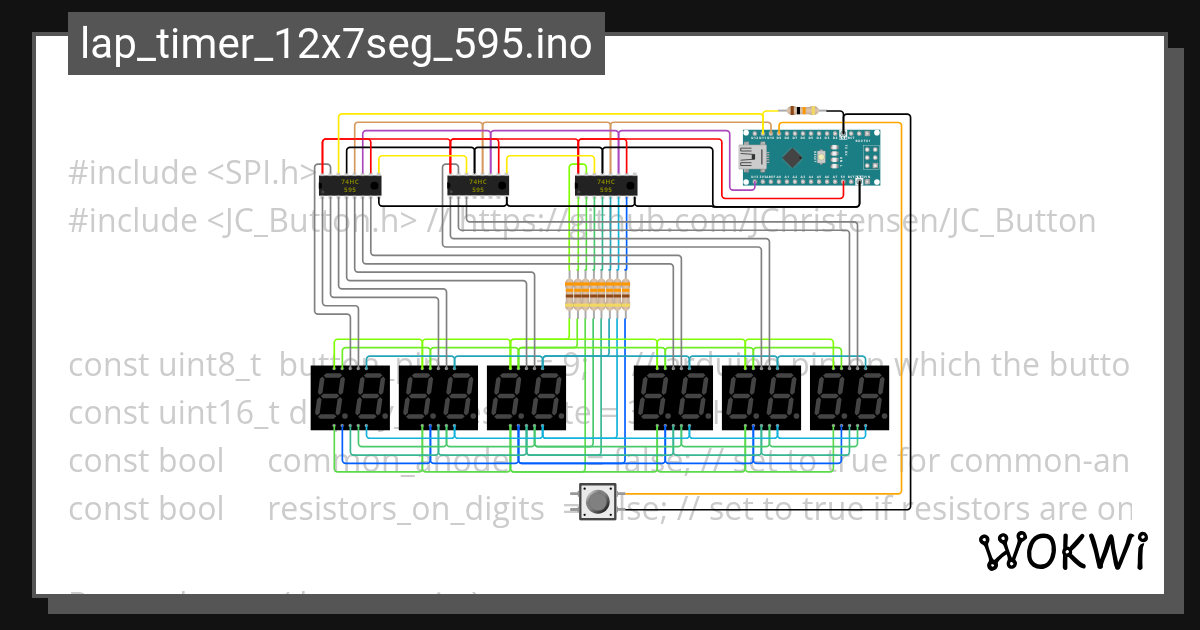 lap_timer_12x7seg_595.ino - Wokwi ESP32, STM32, Arduino Simulator