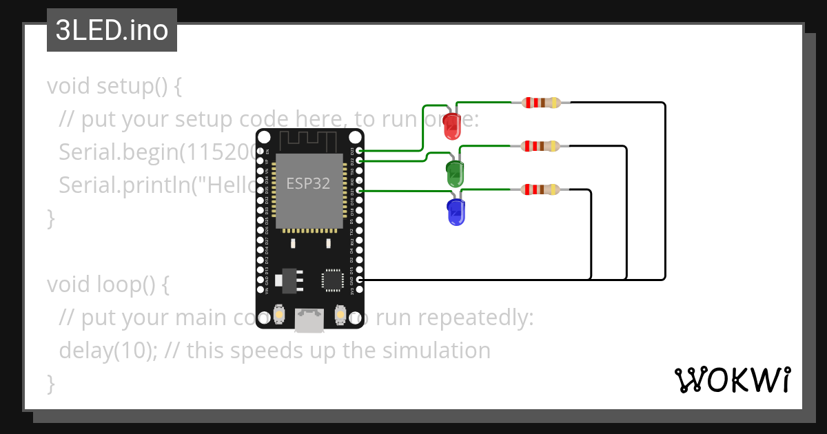 3LED.ino - Wokwi ESP32, STM32, Arduino Simulator