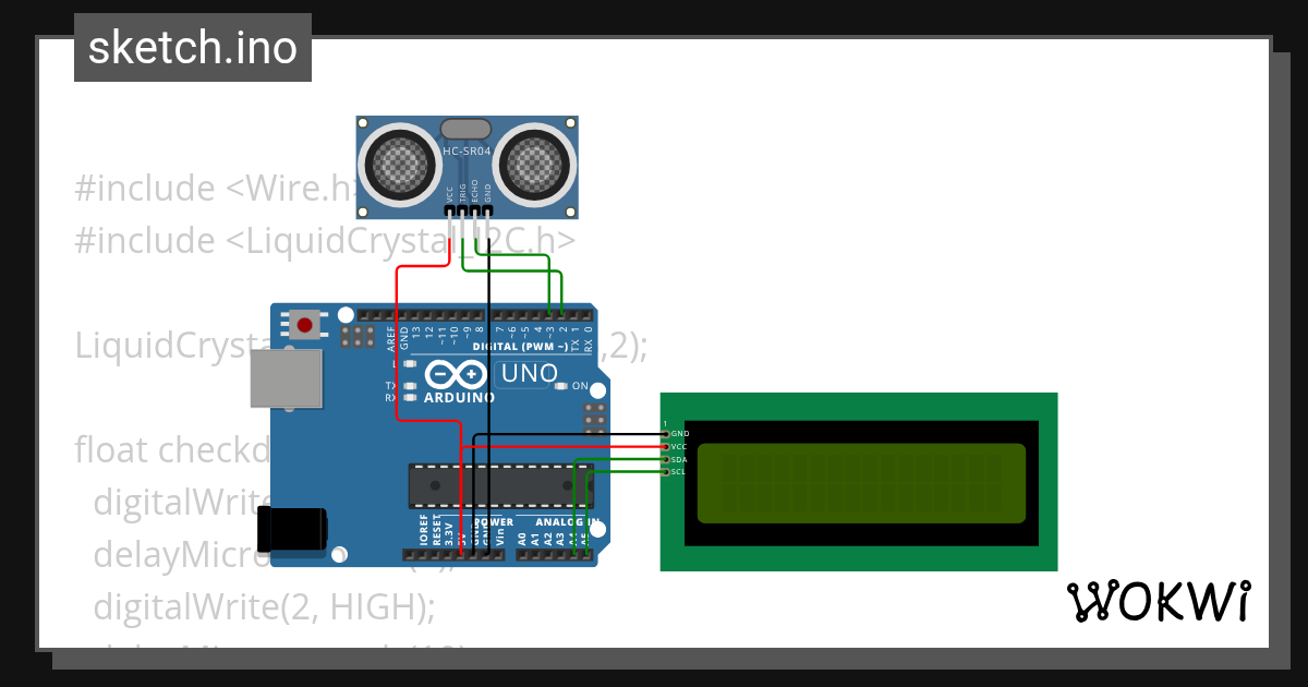 超声波测距和液晶显示屏 Wokwi Esp32 Stm32 Arduino Simulator