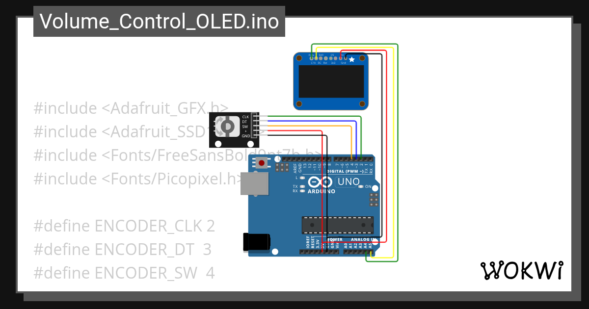 Volume_Control_OLED.ino - Wokwi ESP32, STM32, Arduino Simulator