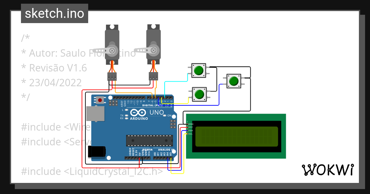 Desafio 11 - V1.0 - Controle de 2 Servos com Display LCD 16x2-I2C - Wokwi ESP32, STM32, Arduino ...